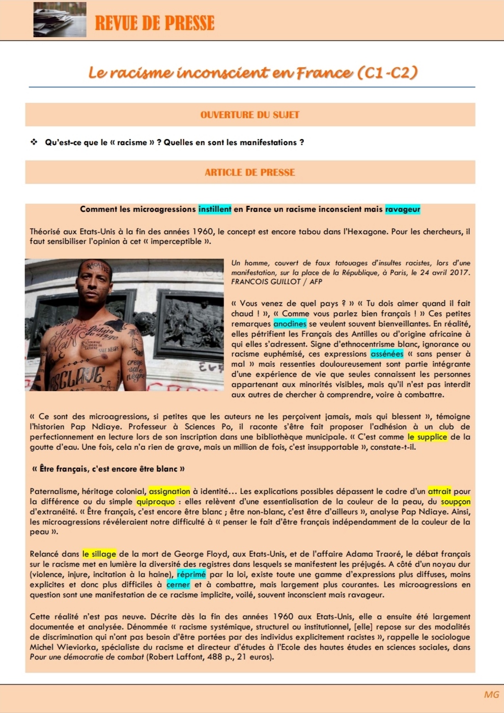 Le racisme inconscient en France (C1-C2) - CAP SUR LE FLE