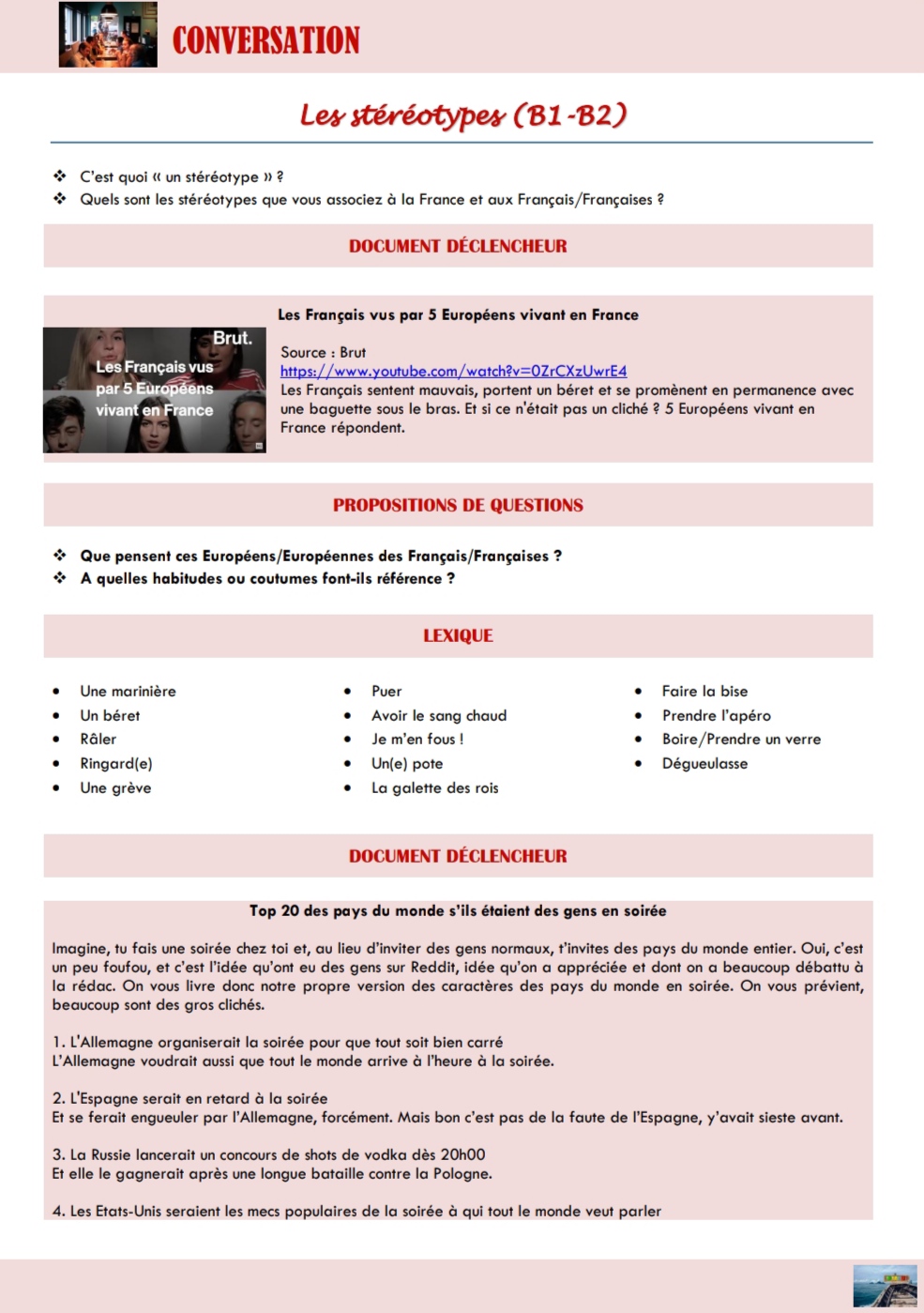Les stéréotypes (B1-B2) - CAP SUR LE FLE